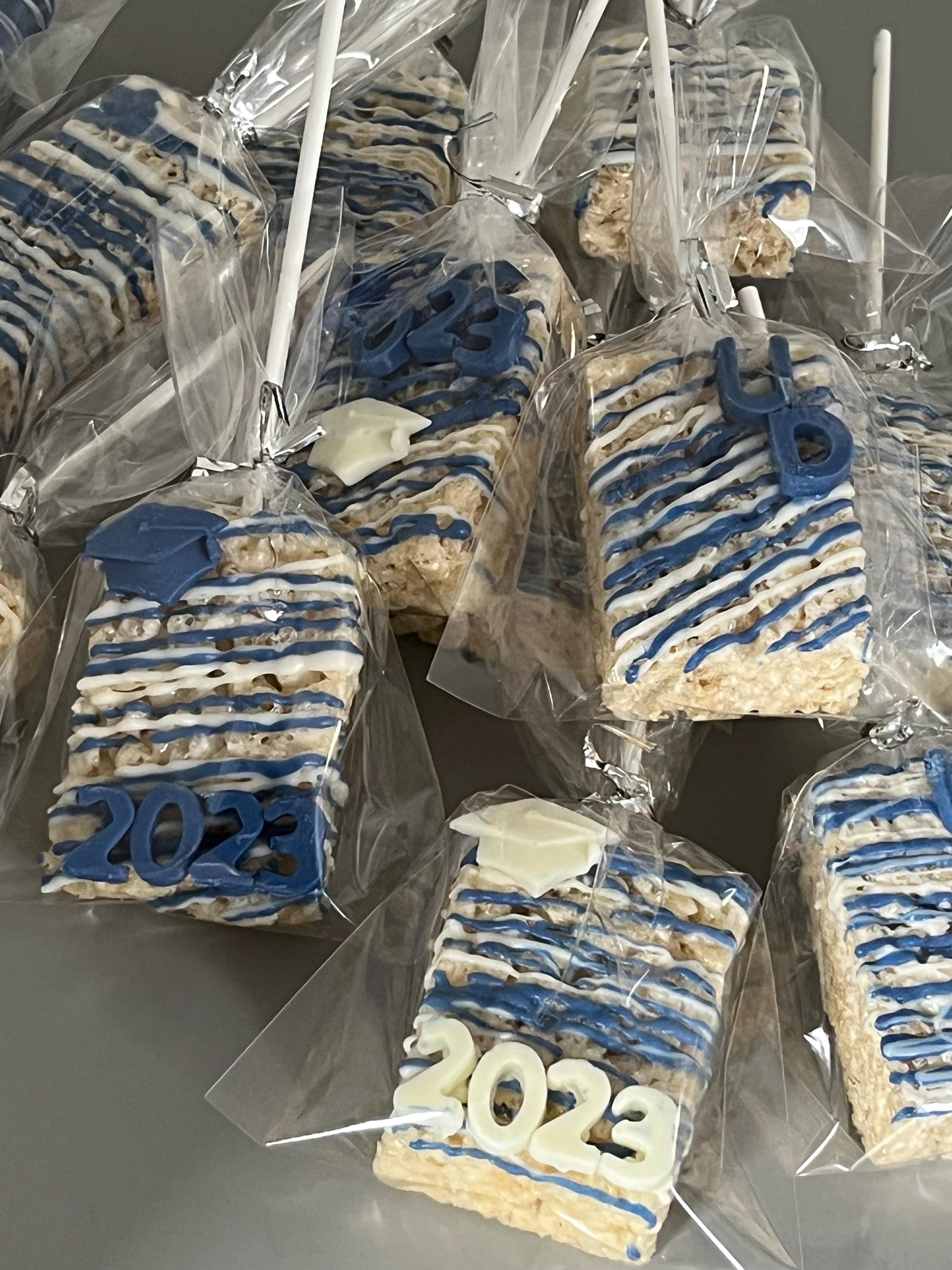 Graduation Treats Blue and White Rice Krispies White Chocolate Covered ...