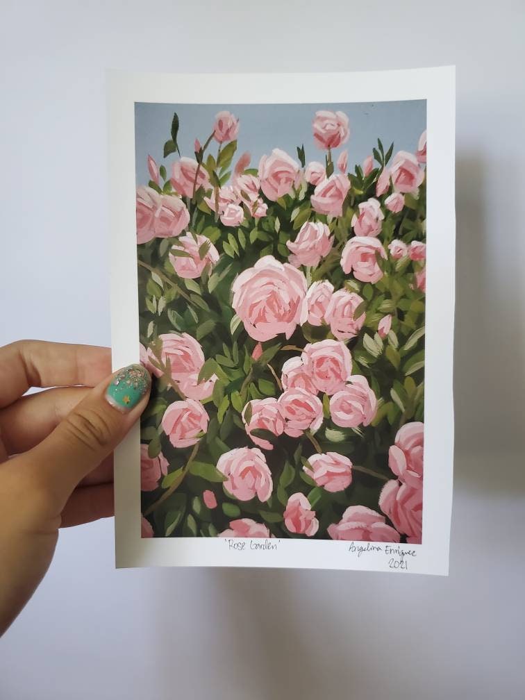 Small Pink Roses Gouache Painting Print Colorful Floral Artwork Mini ...