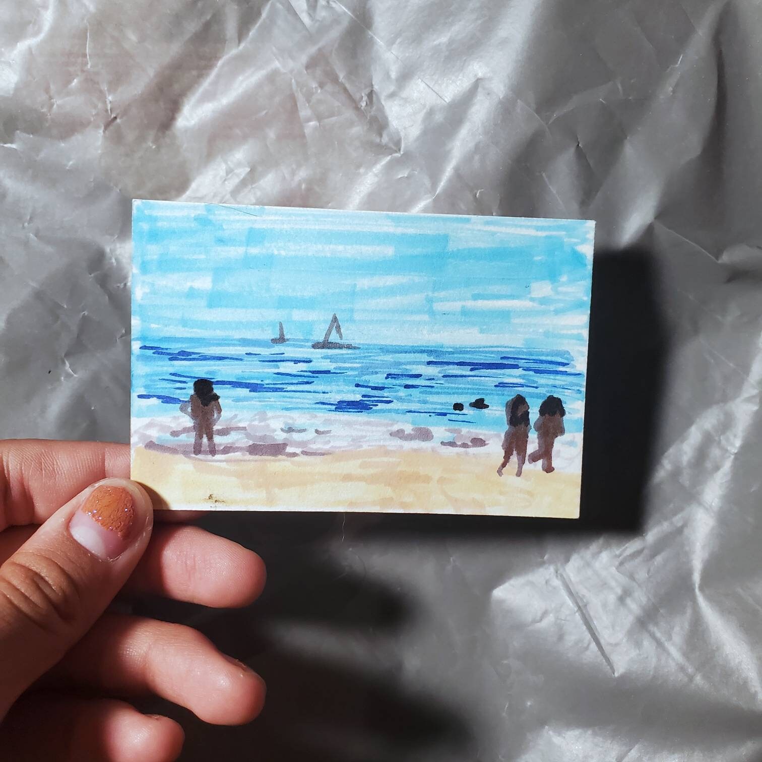 Small Beach Drawing Original Marker Wall Art - Etsy