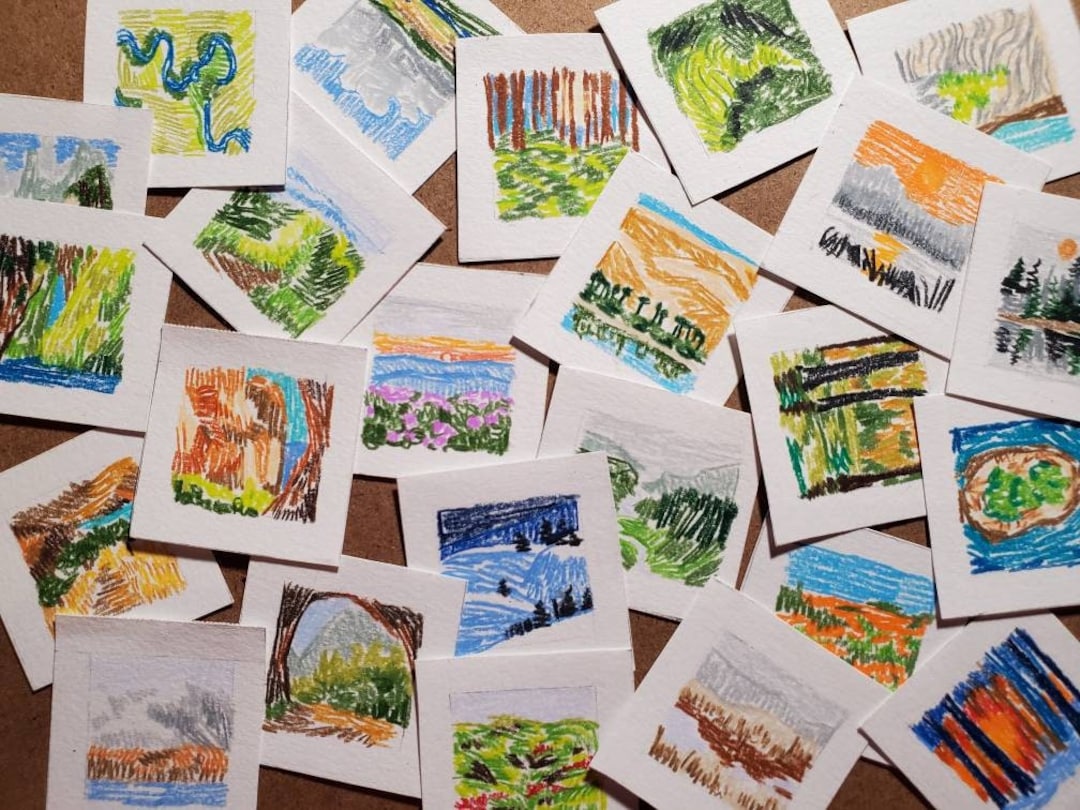 Tiny Colored Pencil Landscape Art Small Scenery Drawings - Etsy