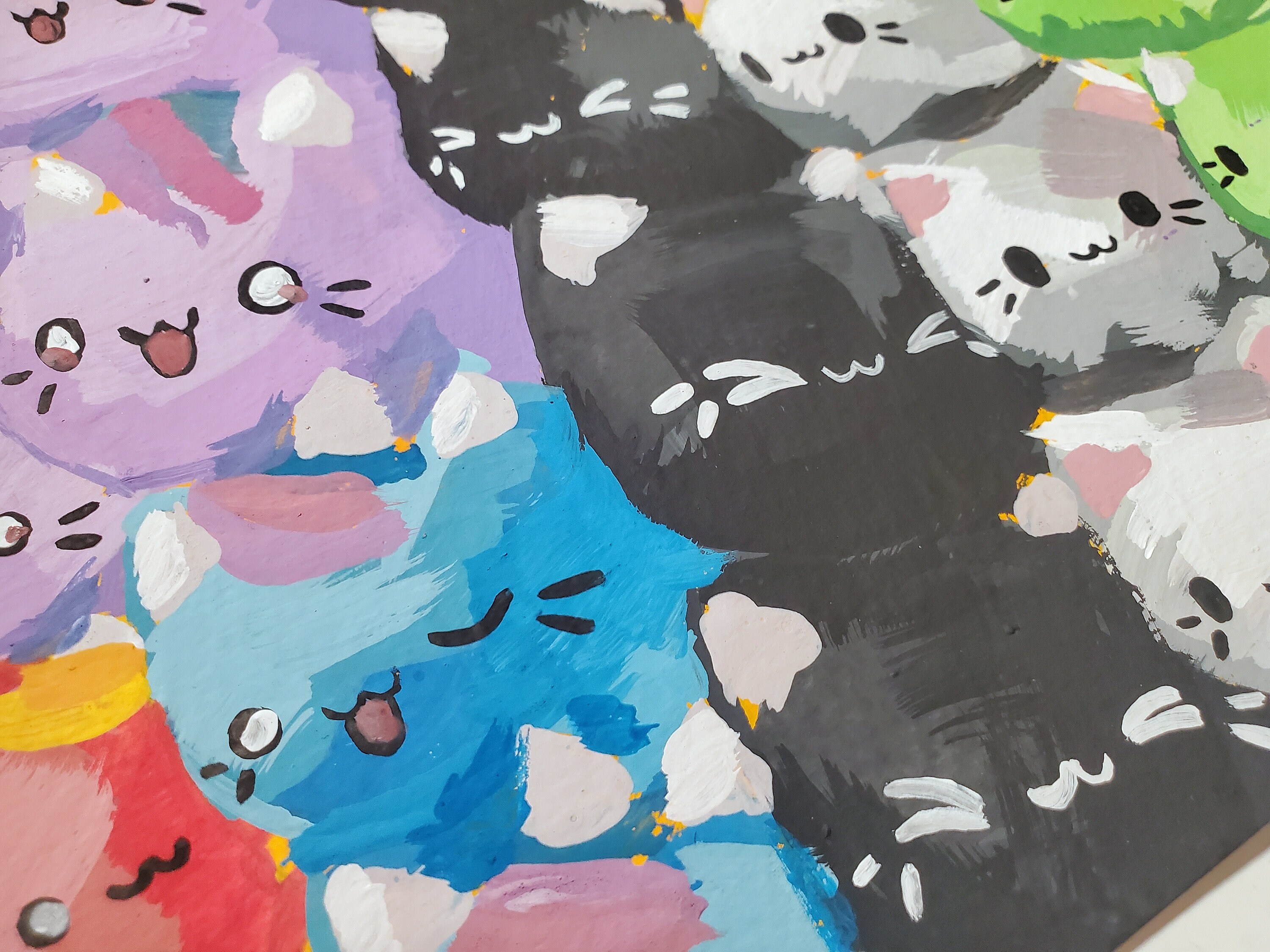 Cute Cat Plushies Gouache Painting Original Plush Abstract Fan Brush ...