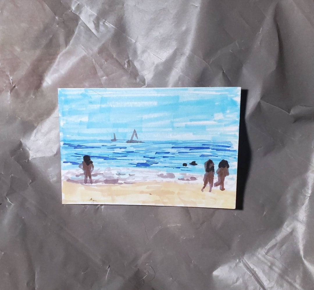 Small Beach Drawing Original Marker Wall Art - Etsy