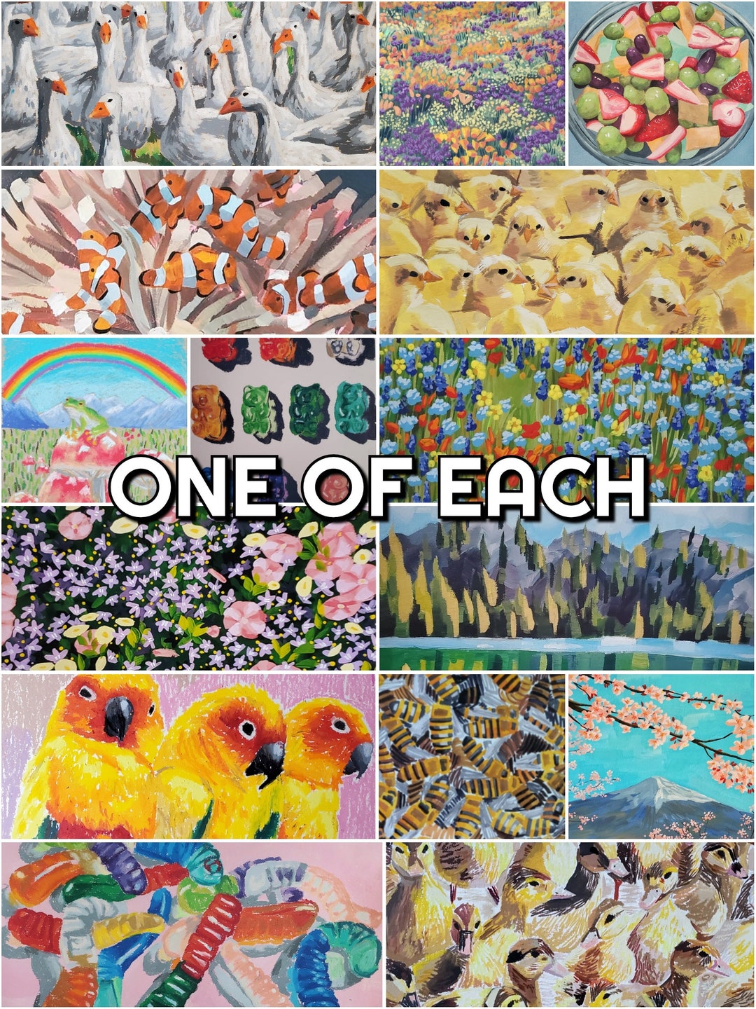 Assorted Original Art Prints Bundle Including Florals Animals ...