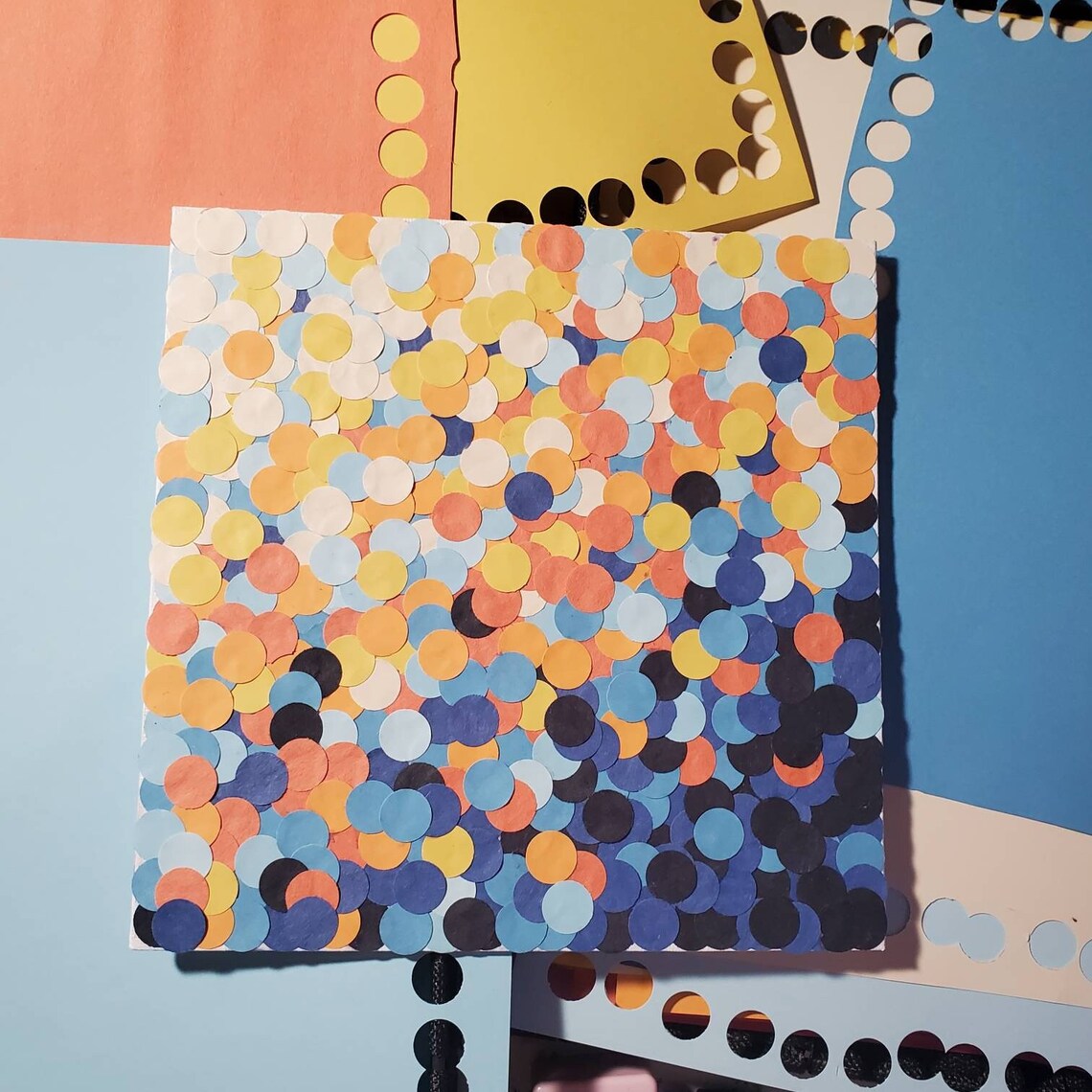 Orange and Blue Paper Collage Art on Canvas Original Paper Mosaic ...