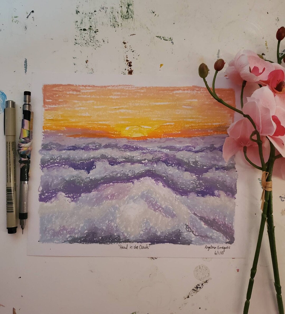 Skyscape Clouds Sunrise Soft Oil Pastel Illustration Abstract ...