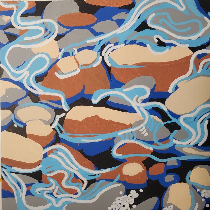 River Paint Marker Drawing on Canvas Board Original Stream Waterway ...