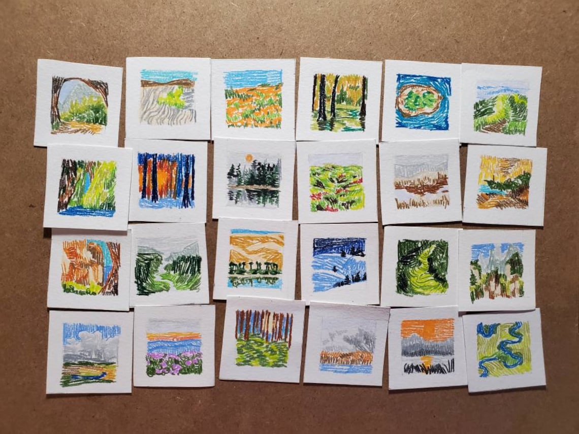 Tiny Colored Pencil Landscape Art Small Scenery Drawings - Etsy