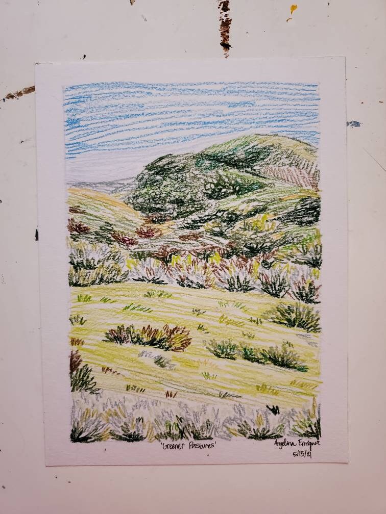 Meadow Landscape Art Colored Pencil Illustration Small Wall - Etsy
