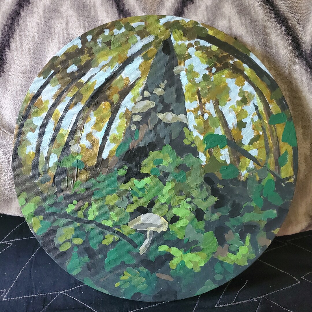 Fish Eye Lens Forest Acrylic Painting on Circle Canvas Original Wall ...