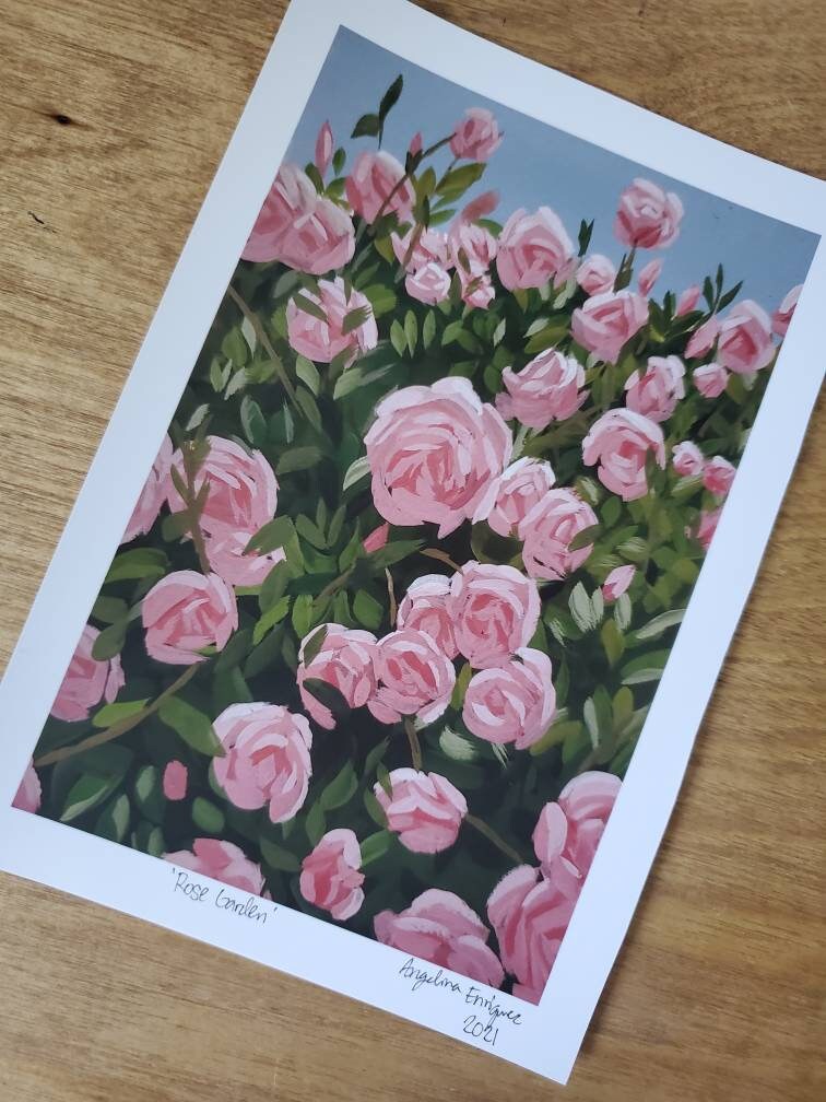 Small Pink Roses Gouache Painting Print Colorful Floral Artwork Mini ...