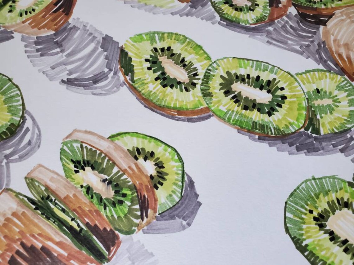 Abstract Kiwi Marker Drawing Original Fruit Still Life Ink - Etsy