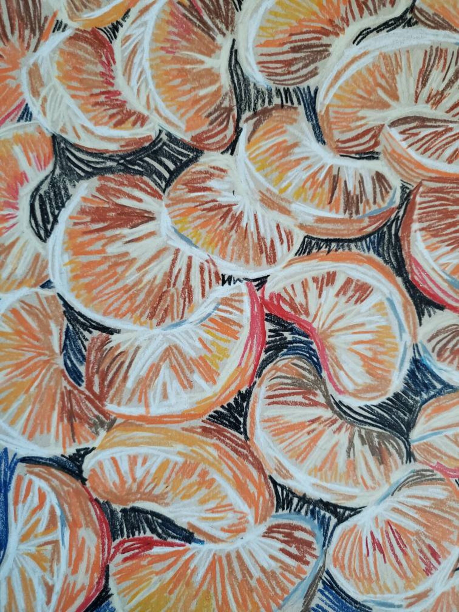 Orange Slices Abstract Colored Pencil Drawing on Toned Paper Fruit ...