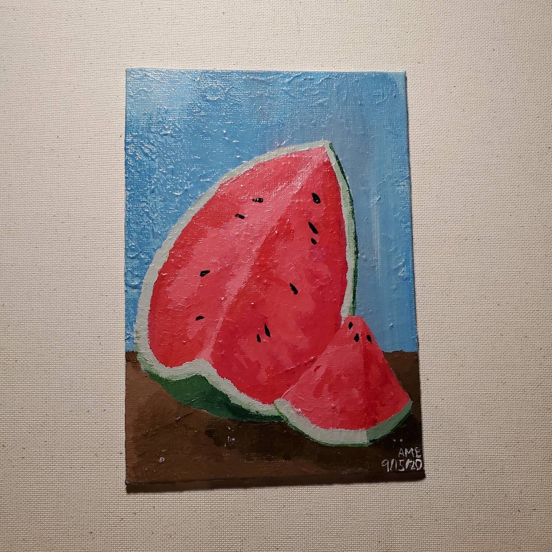 Small Watermelon Acrylic Painting on Canvas Food Still Life Wall Art - Etsy