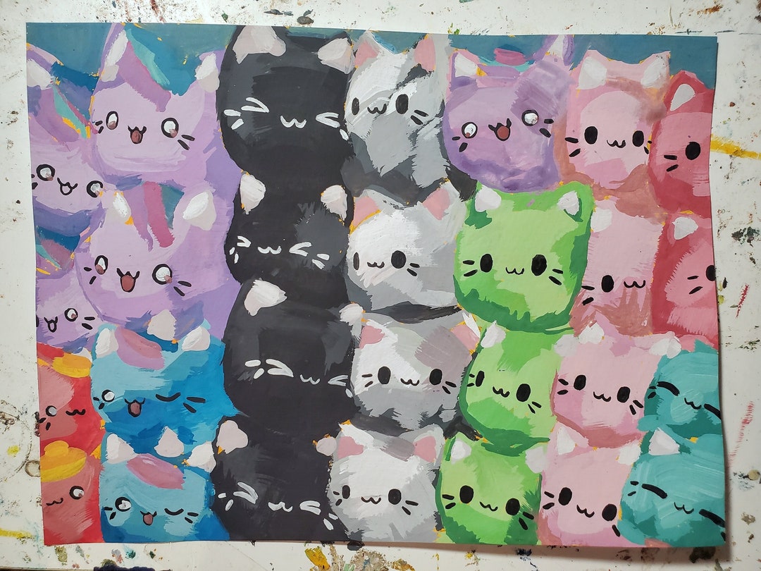 Cute Cat Plushies Gouache Painting Original Plush Abstract Fan Brush ...
