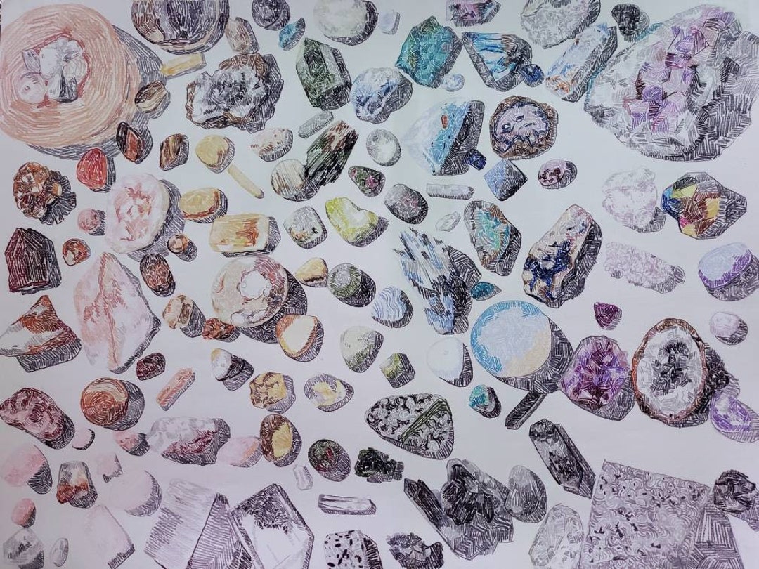 Large Crystal Colored Pencil Drawing Original Mineral Metaphysical ...