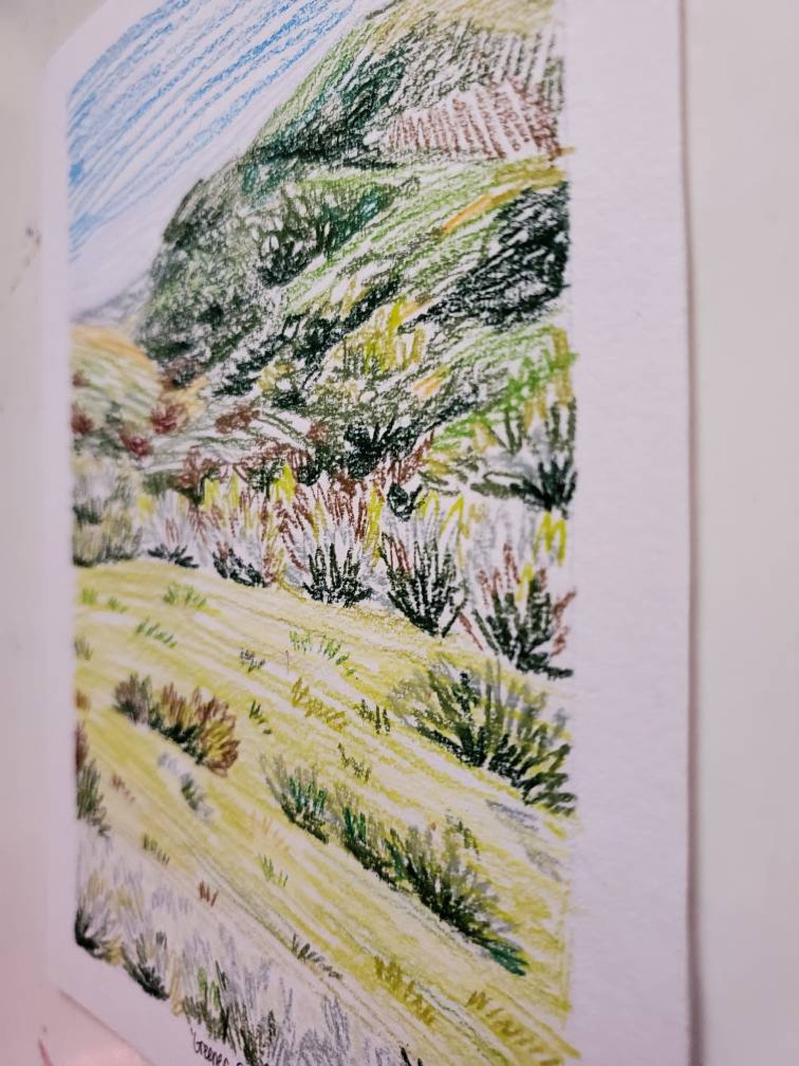 Meadow Landscape Art Colored Pencil Illustration Small Wall - Etsy