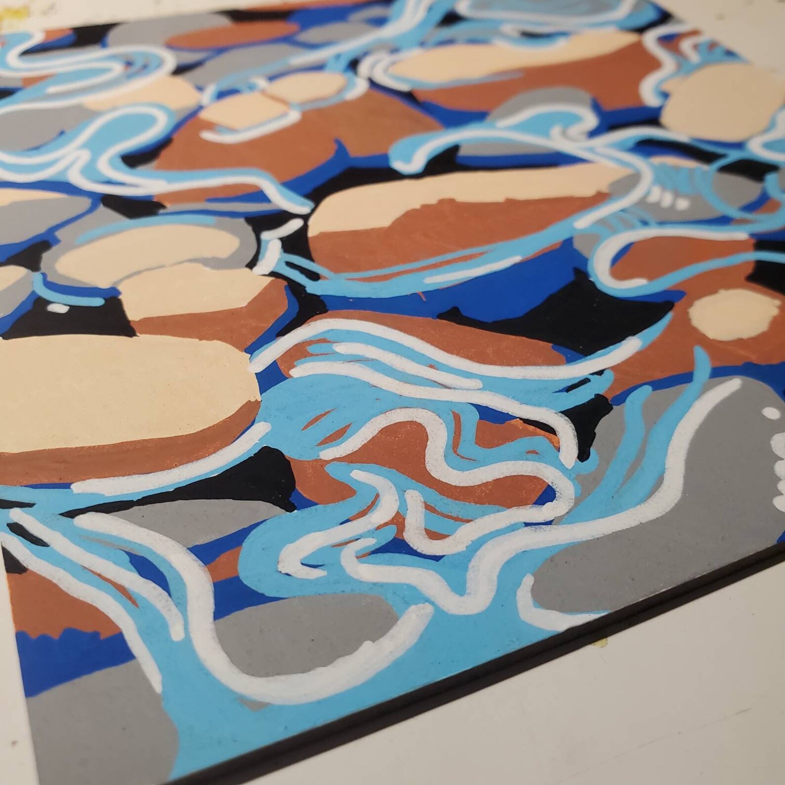River Paint Marker Drawing on Canvas Board Original Stream Waterway ...