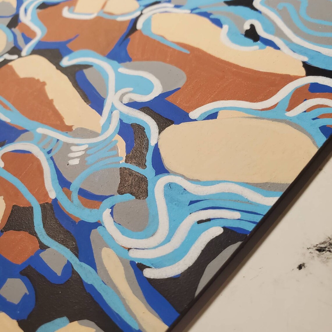 River Paint Marker Drawing on Canvas Board Original Stream Waterway ...