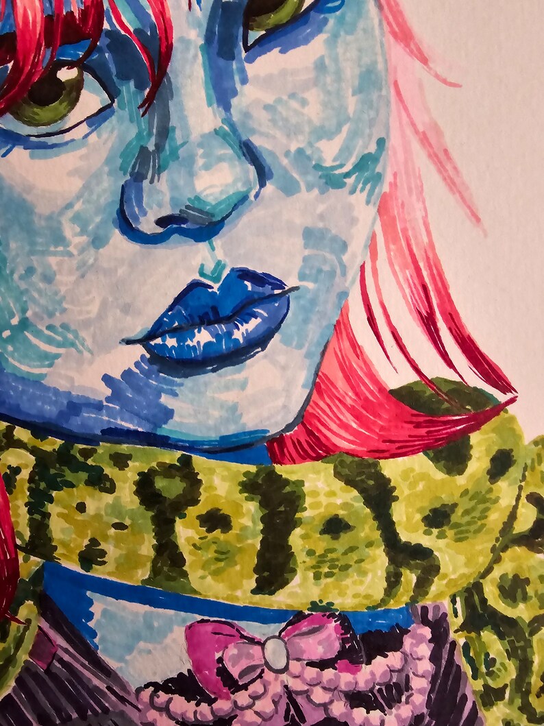 Snake Alien Girl Portrait Drawing Original Abstract Colorful Marker Ink ...