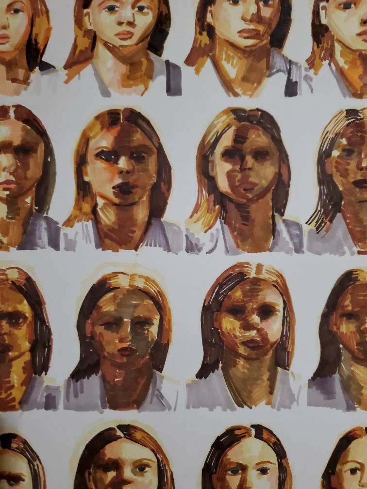 Lighting and Shadows Study Chart Drawing Original Faces Reference ...