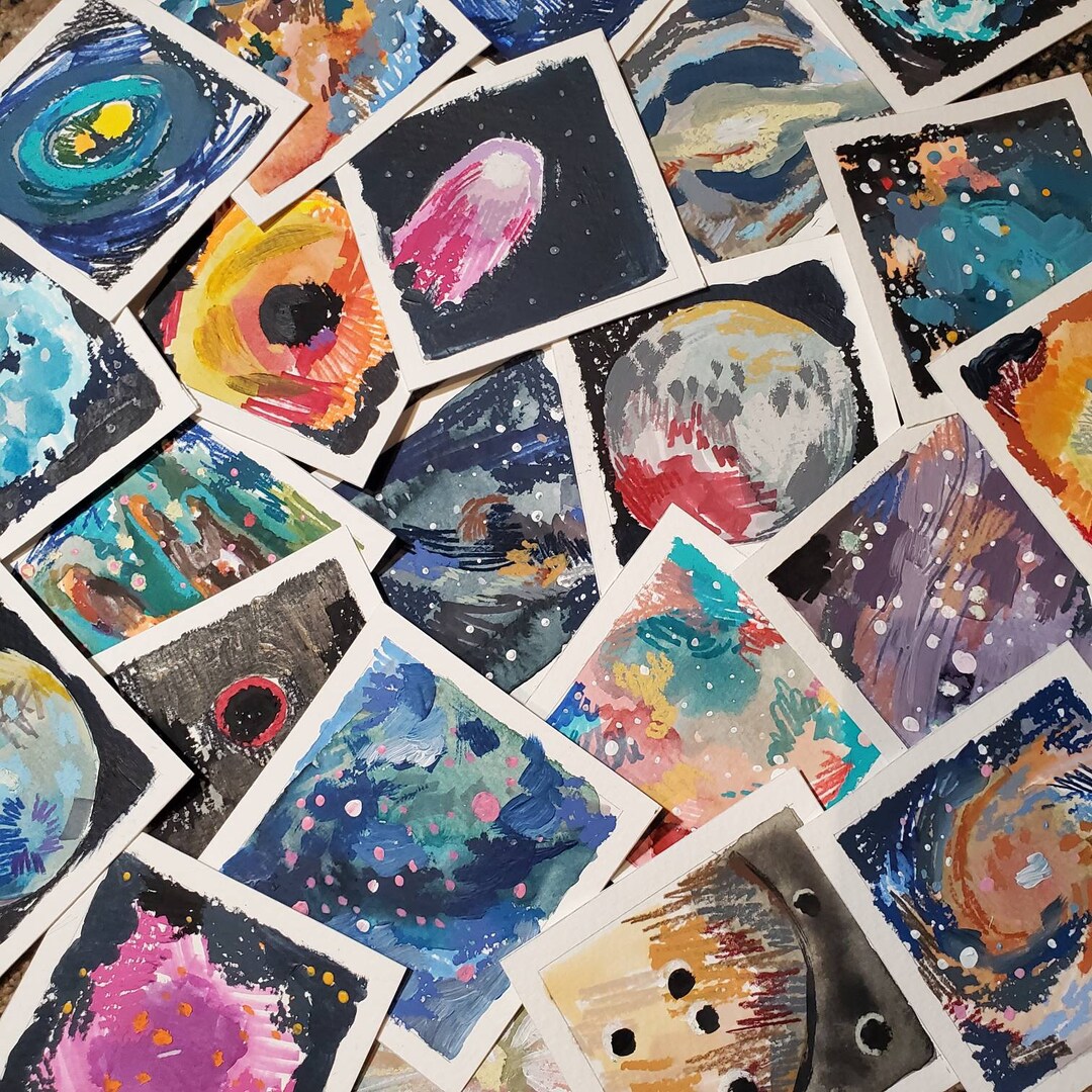 Tiny Mixed Media Space Abstract Galaxy Painting Small Original Universe ...