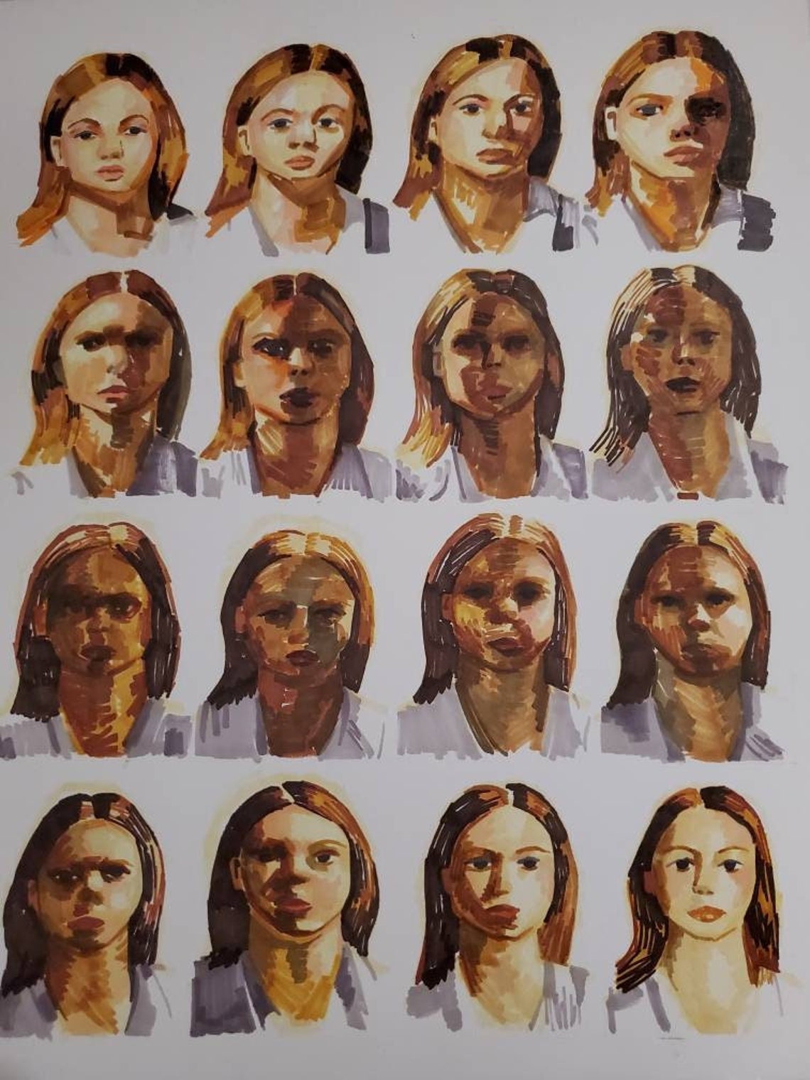 Lighting and Shadows Study Chart Drawing Original Faces Reference ...