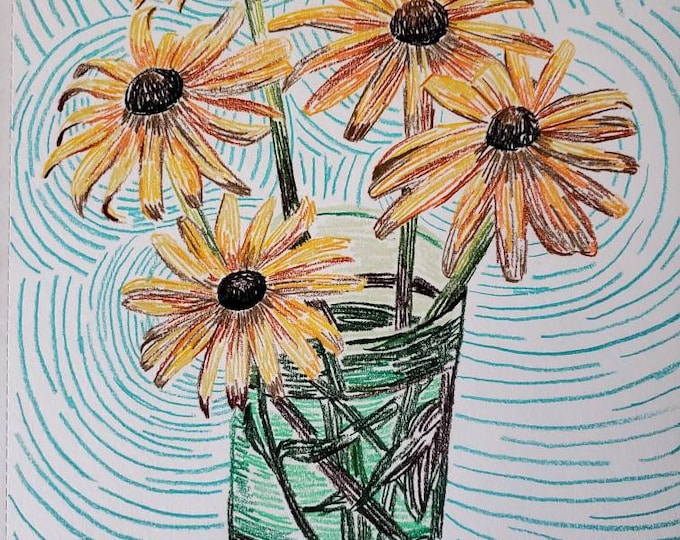 Floral Colored Pencil Abstract Still Life Drawing Colorful Original ...