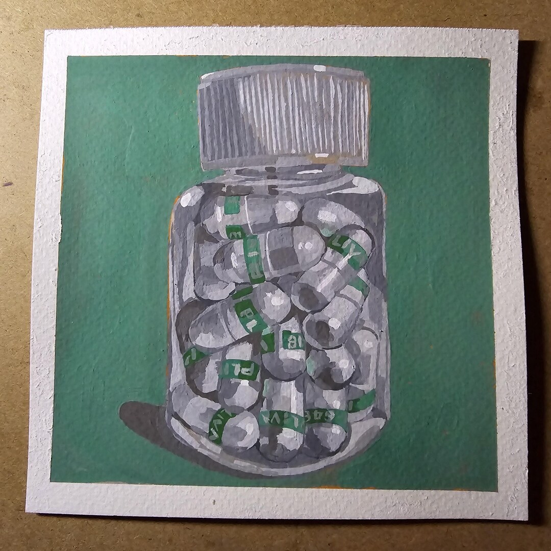 Pill Bottle Gouache Painting Original Medicine Still Life Illustration ...