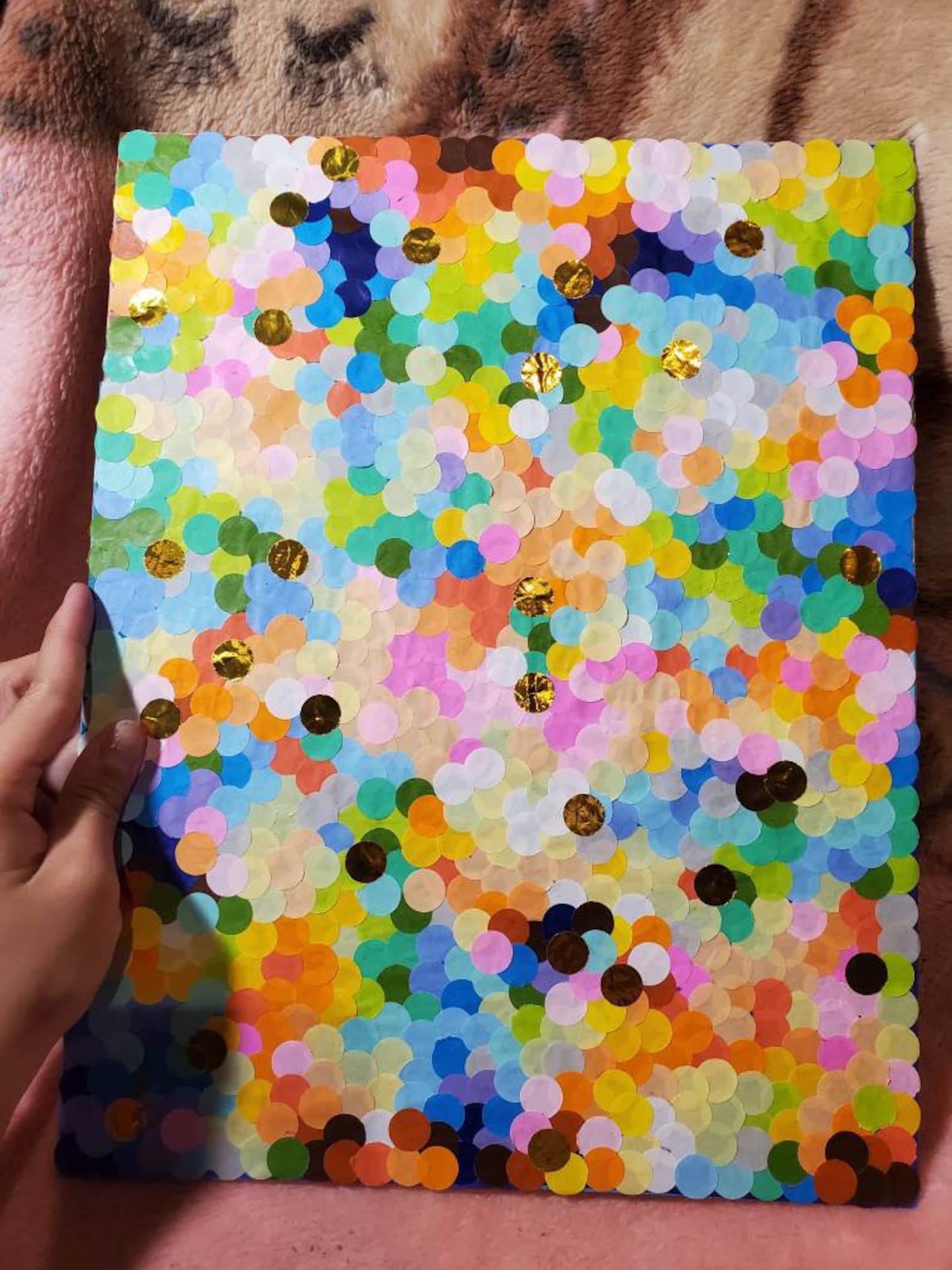 Rainbow Paper Dots Layered Collage Original Abstract Colorful Paper Cut ...