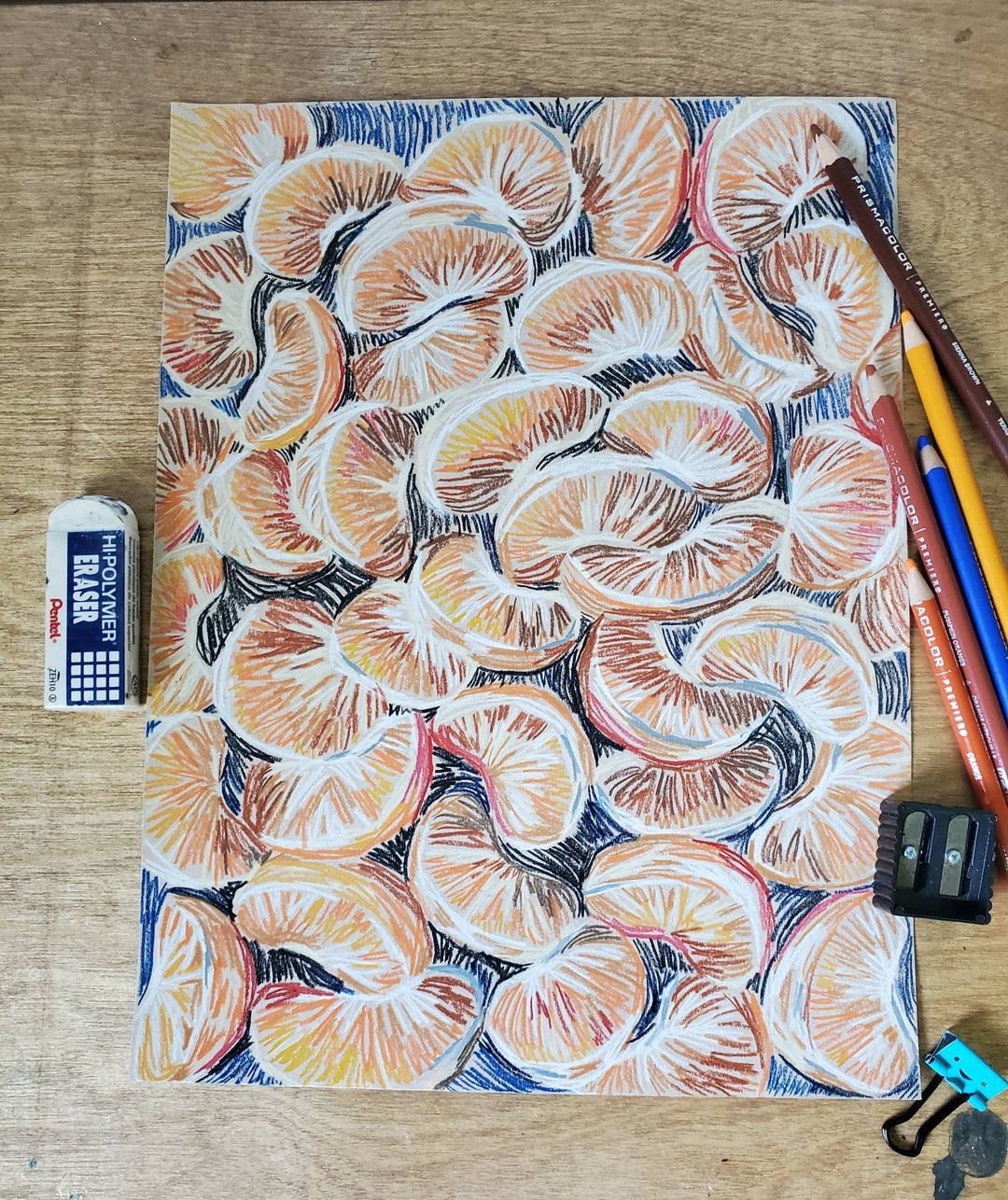 Orange Slices Abstract Colored Pencil Drawing on Toned Paper Fruit ...