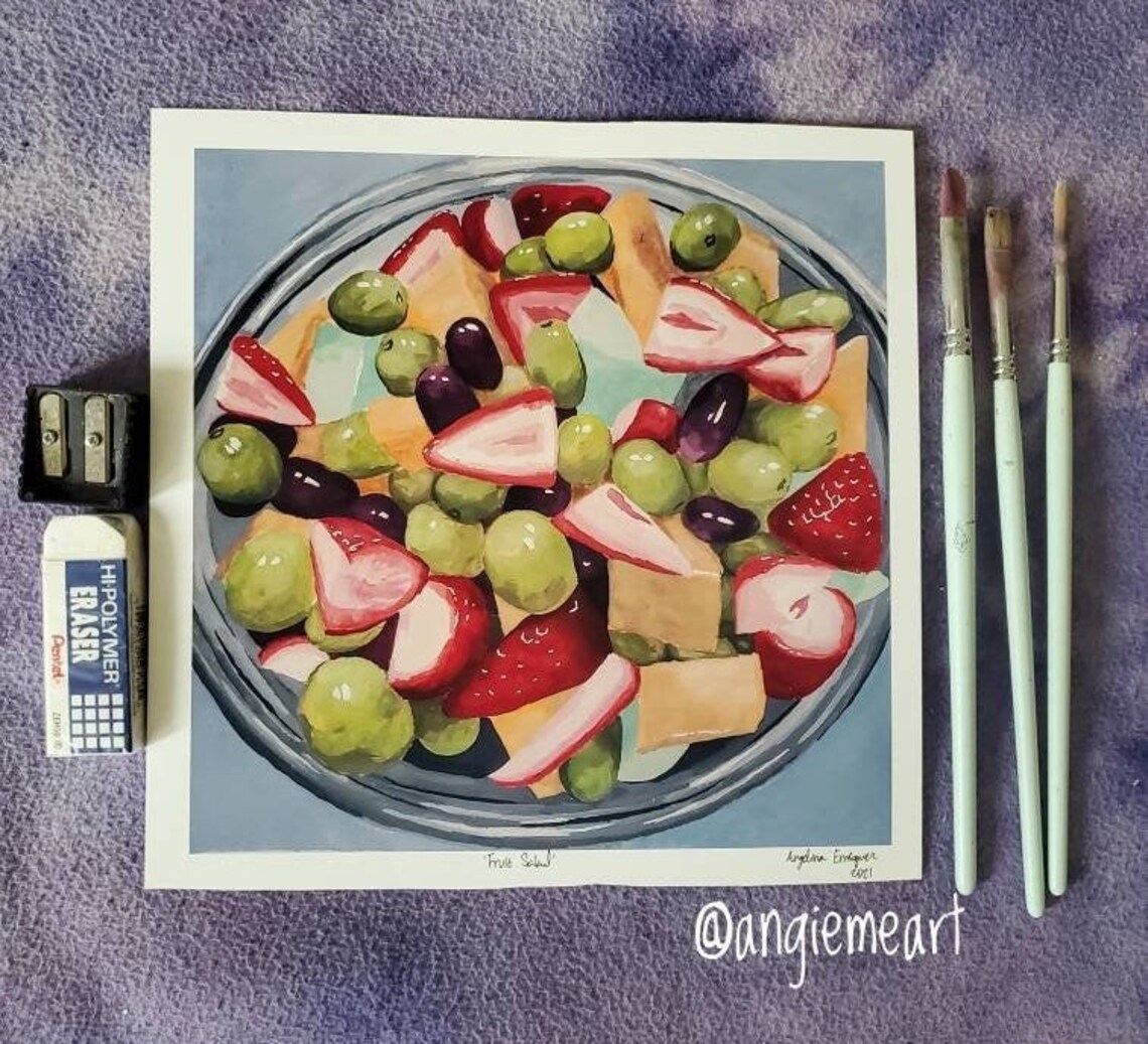 Gouache Fruit Art Print Photo 8.5 X 8.5 Colorful Still Life Painting ...