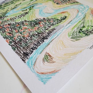 Valley River Colored Pencil Illustration Small Abstract Simple Nature ...