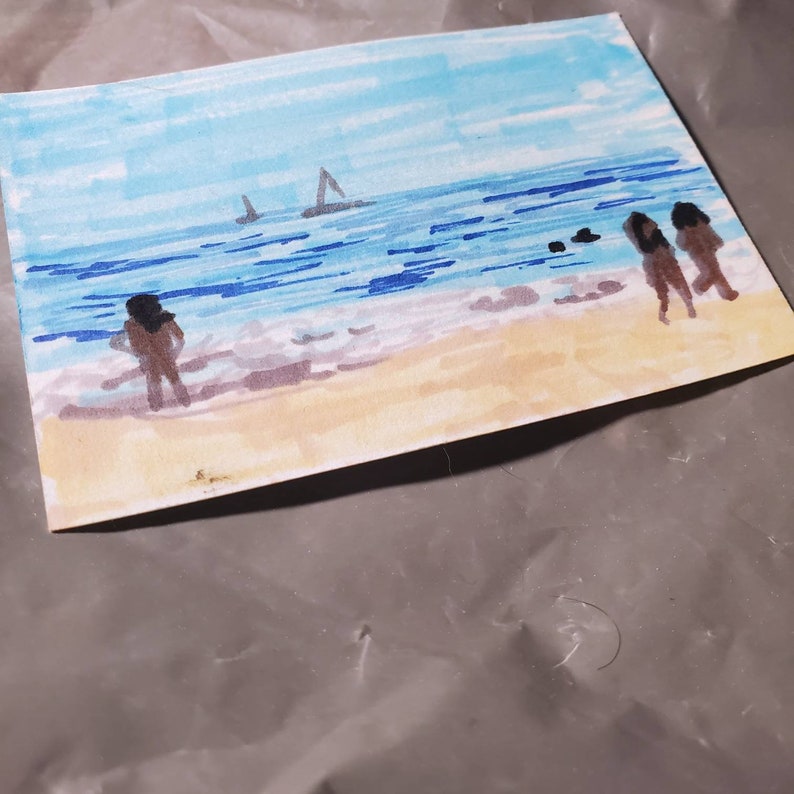 Small Beach Drawing Original Marker Wall Art - Etsy