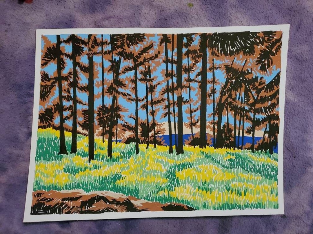 Original Forest on Mountainside Paint Marker Drawing California Hiking ...