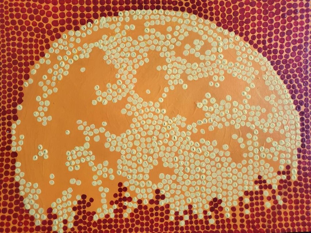Large Pointilist Harvest Moon Acrylic Painting Original Abstract ...