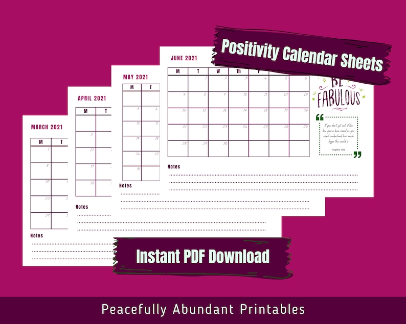 Printable 2021 Calendar | Positive Words | Motivational Quotes | Month ...