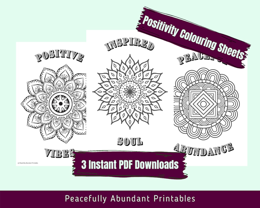 Positivity Colouring Sheets Printable Set of 3 'positive Vibes ...
