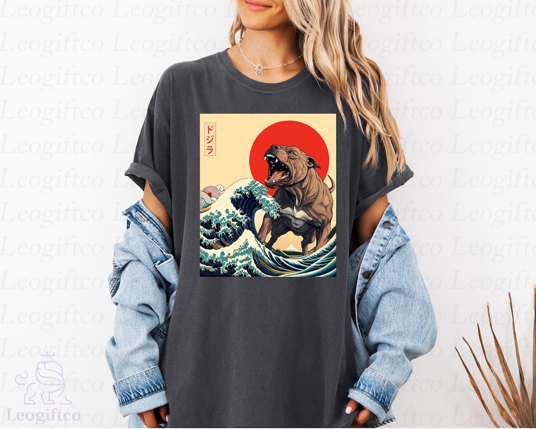 Comfort Colors Dogzilla Pit Bull Shirt Funny Pit Bull Tee Ukiyo-e ...