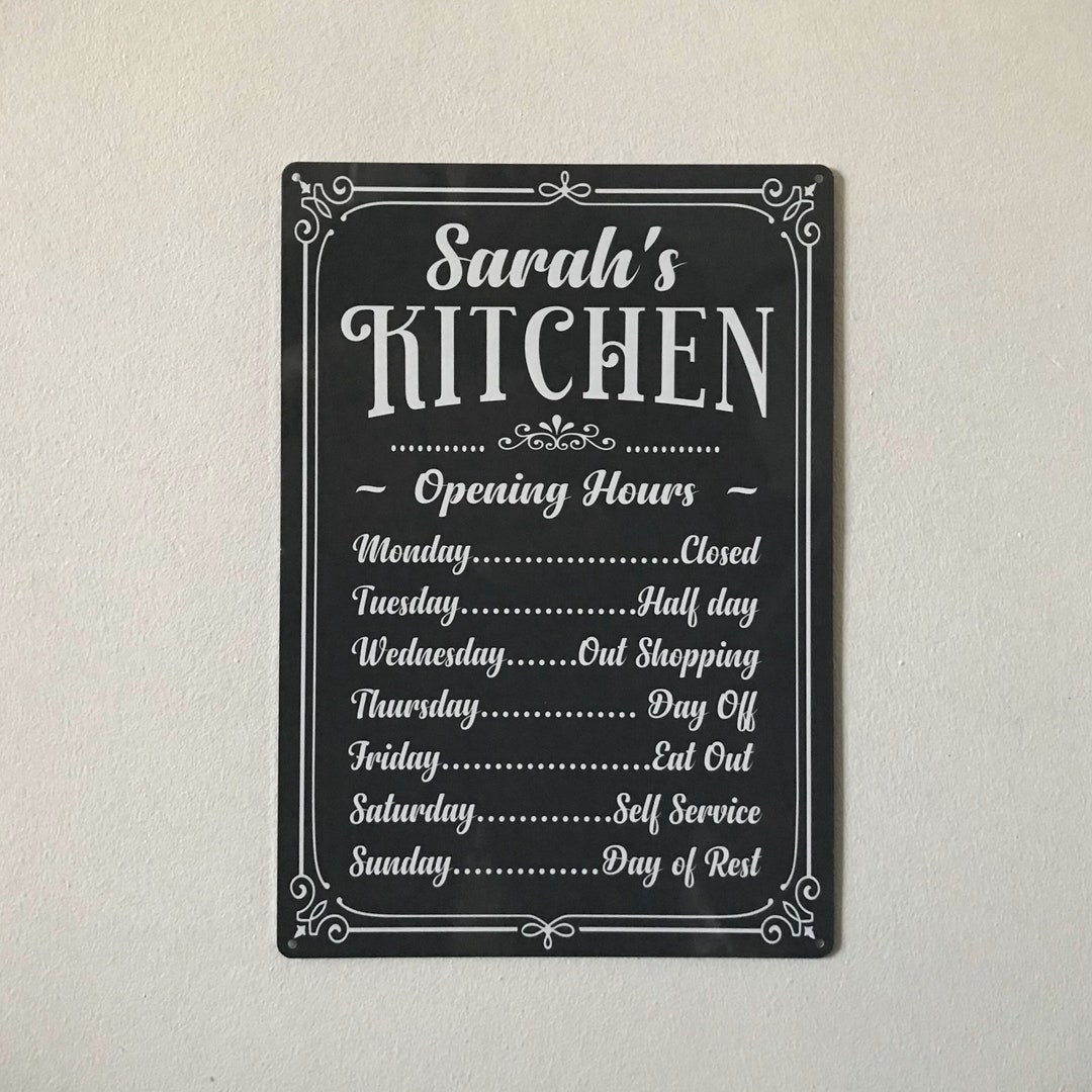 Personalized Kitchen Opening Hours Sign - Grey Metal Decor - Etsy UK