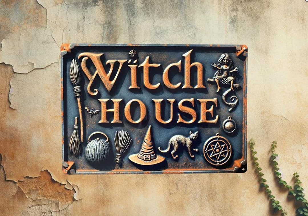 Witch House Sign, Halloween Decoration, Witchcraft, Flat Printed Metal ...