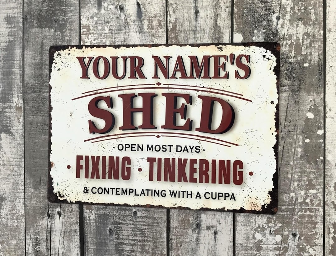 Personalised Shed Sign, Vintage Style Metal Workshop Decor - Etsy UK
