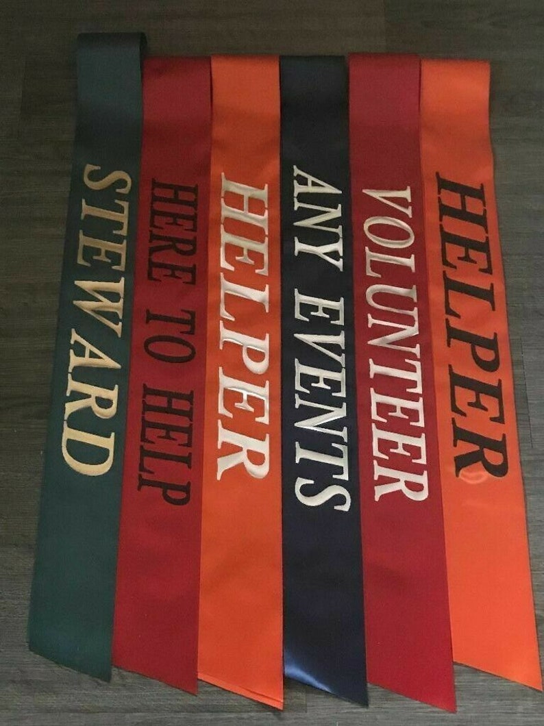 Personalised Sashes for Charities,events,volunteer,here to Help,helper ...