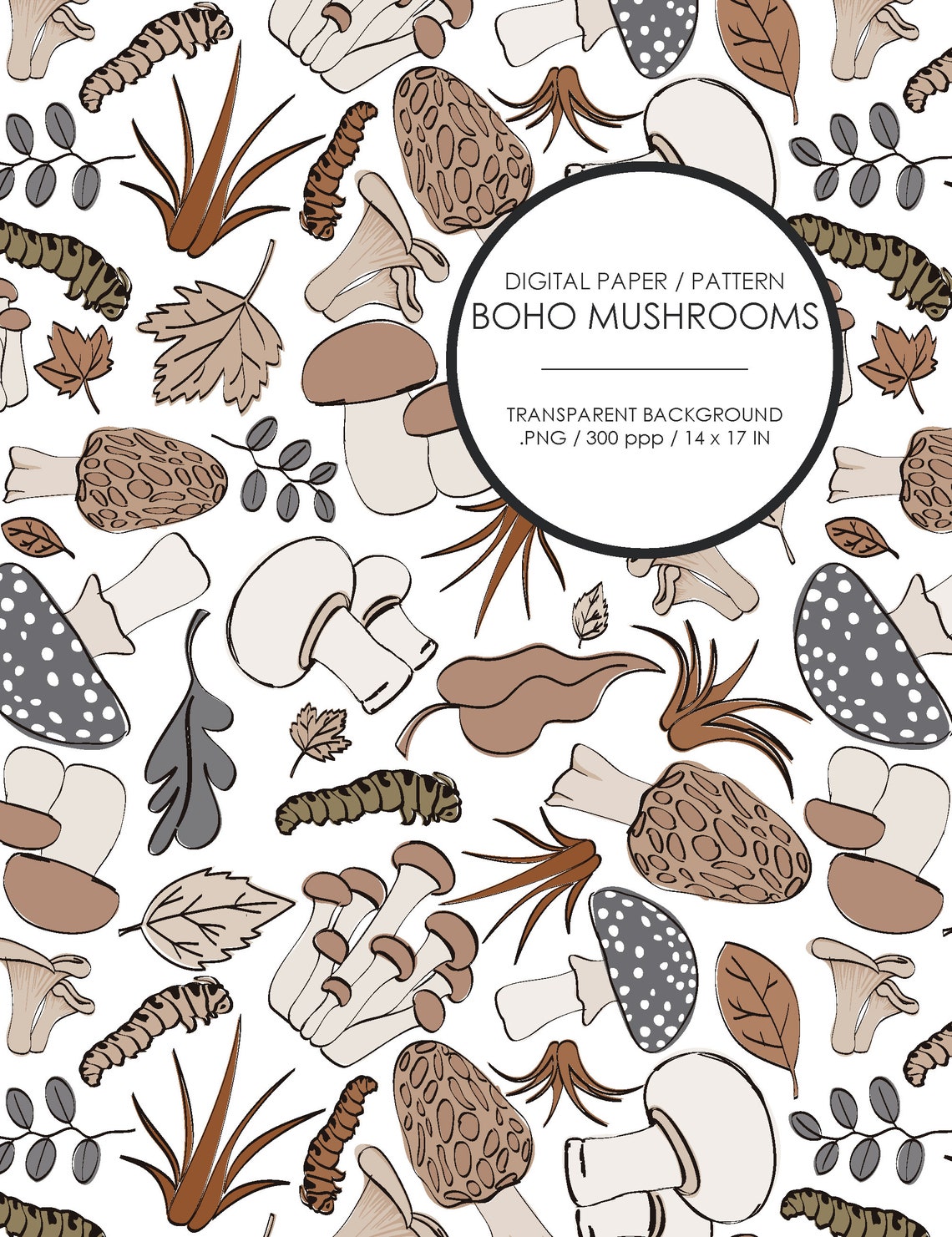 Magic Boho Pattern Mushrooms, Seamless Pattern, Botanical Hand Drawn ...