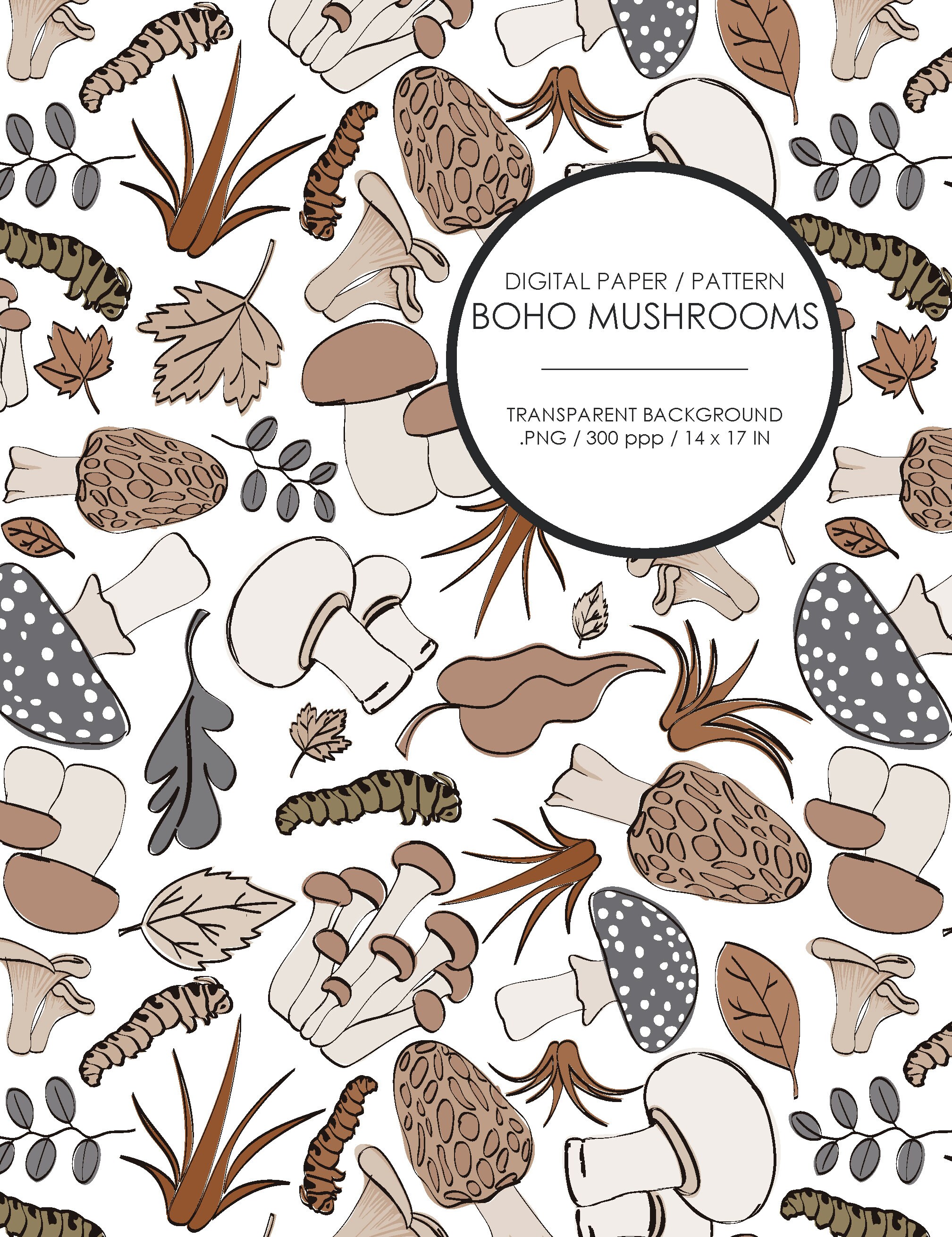 Magic Boho Pattern Mushrooms, Seamless Pattern, Botanical Hand Drawn ...