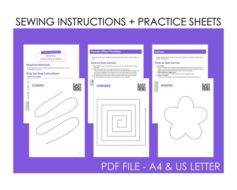 Printable Tutorial Sewing Practice Sheet PDF, Beginner Sewer, Learn to ...