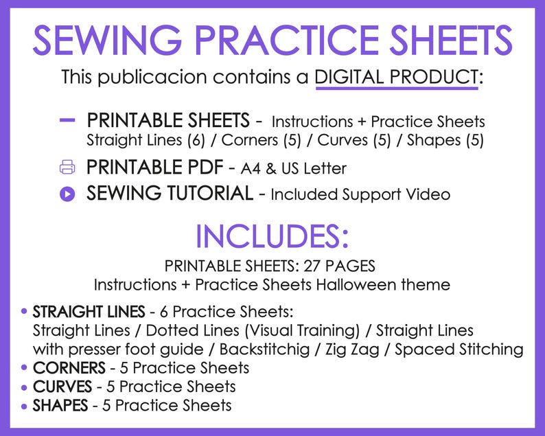 Printable Tutorial Sewing Practice Sheet PDF, Beginner Sewer, Learn to ...