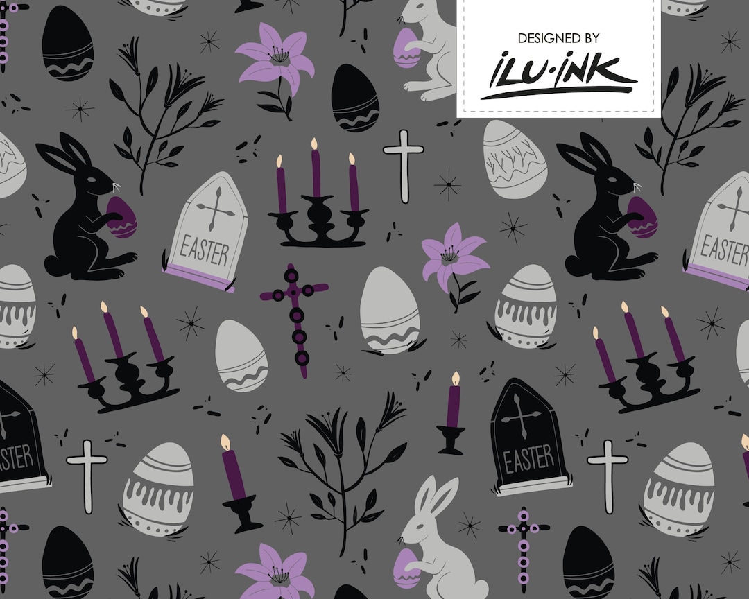 Dark Easter Pattern, Anti Easter Seamless, Goth Bunny Digital Fabric ...