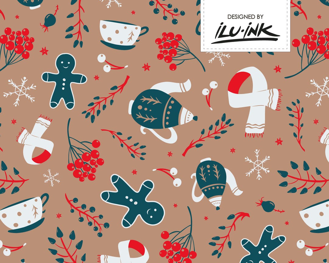 Winter Holiday Seamless, Cozy Christmas Gingerbread Digital Pattern ...