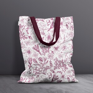 Herb Scientific Illustration, Boho Floral Pink Pattern, Line Art ...