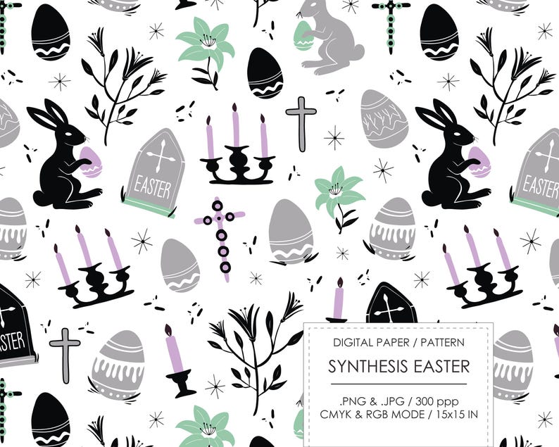 Creepy Gothic Easter Seamless Pattern, Dark Bunny and Eggs Print, Anti ...